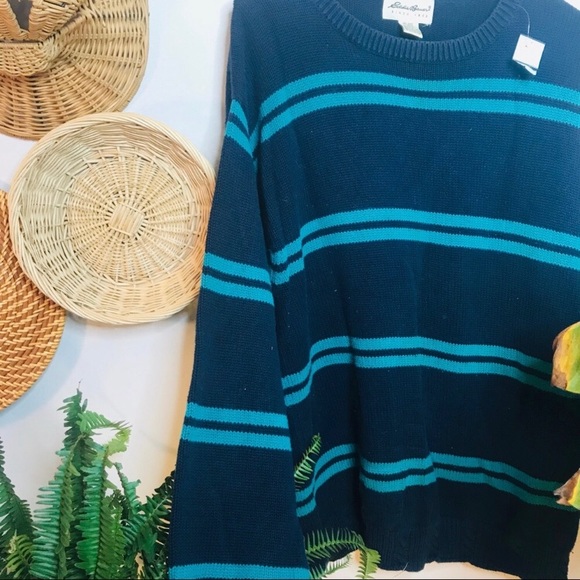 Vintage | Sweaters | Vsco 9s Teal Striped Oversized Boyfriend Sweater ...